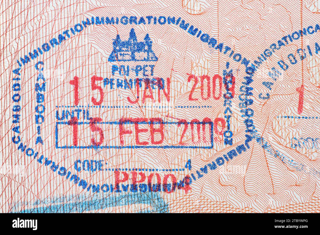 Border stamp in the passport when crossing the state border of Cambodia ...