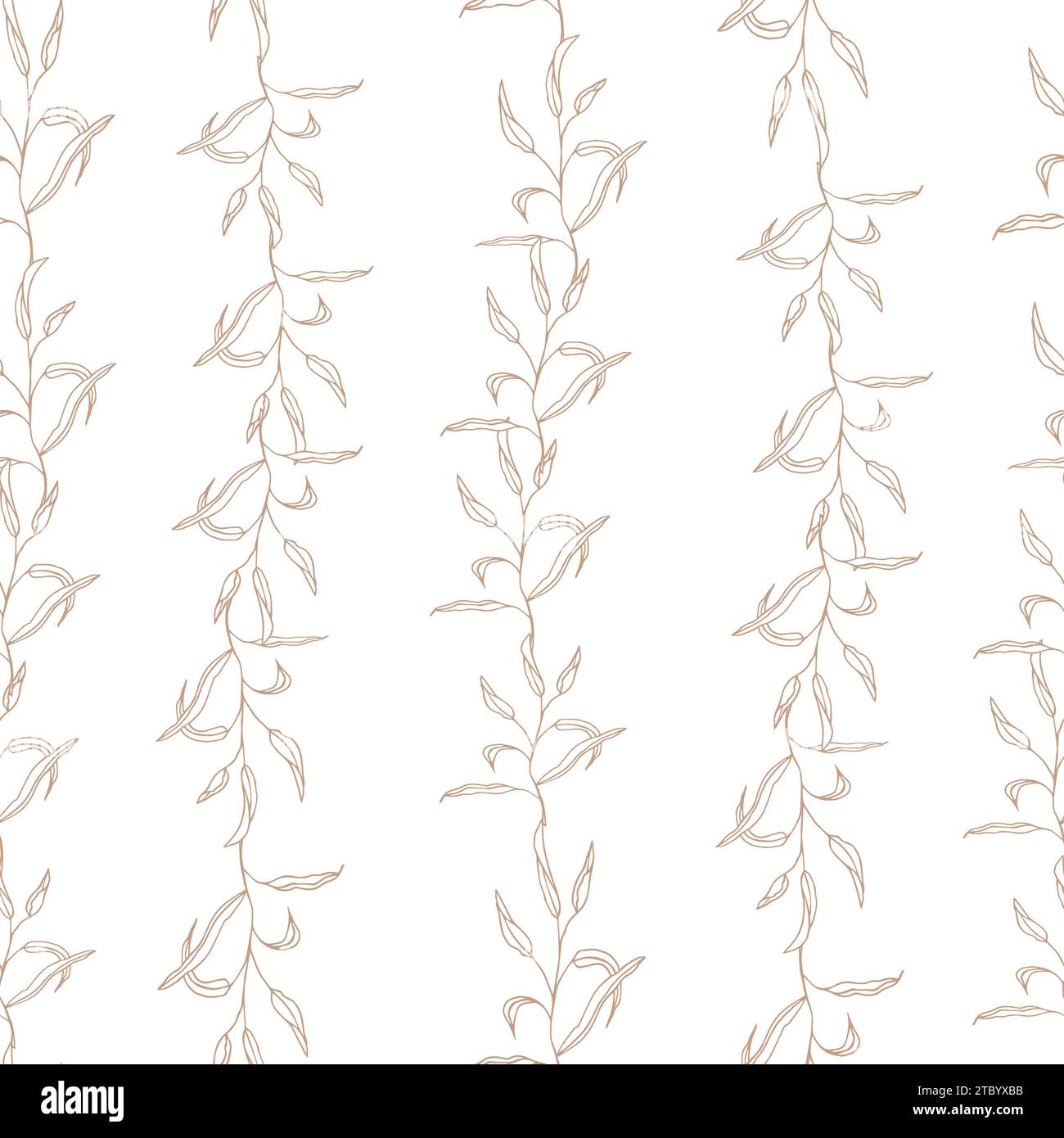 Greenery line art leaves, hand drawn simple floral seamless pattern ...