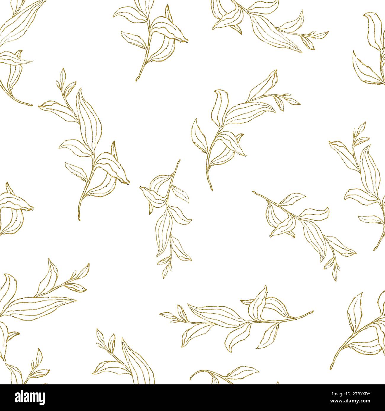 Greenery golden line art leaves, hand drawn simple floral seamless ...