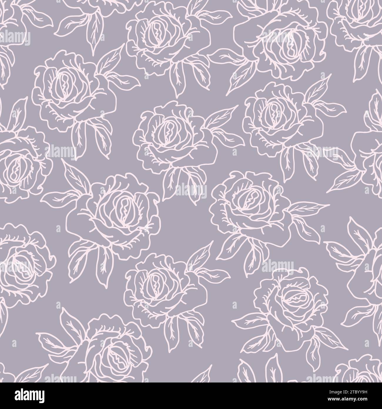 Delicate rose flower, line art hand drawn design for surface design of ...