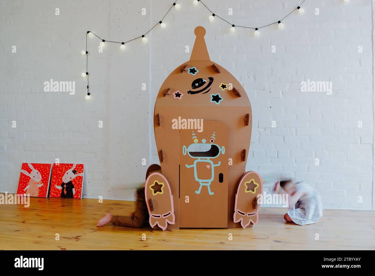 Rocket made of cardboard. Children art project. DIY concept. Cardboard ...