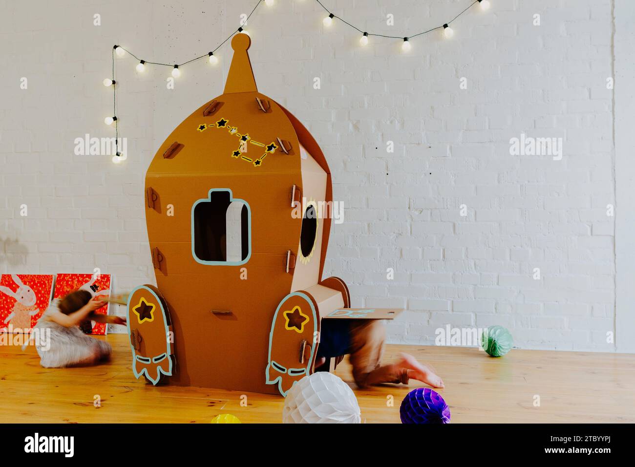 Rocket made of cardboard. Children art project. DIY concept. Cardboard ...