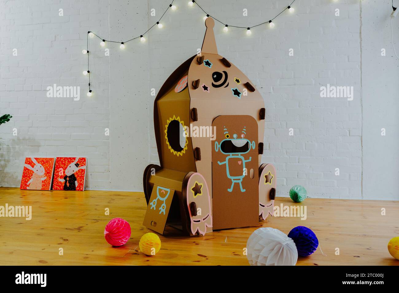 Rocket made of cardboard. Children art project. DIY concept. Cardboard ...