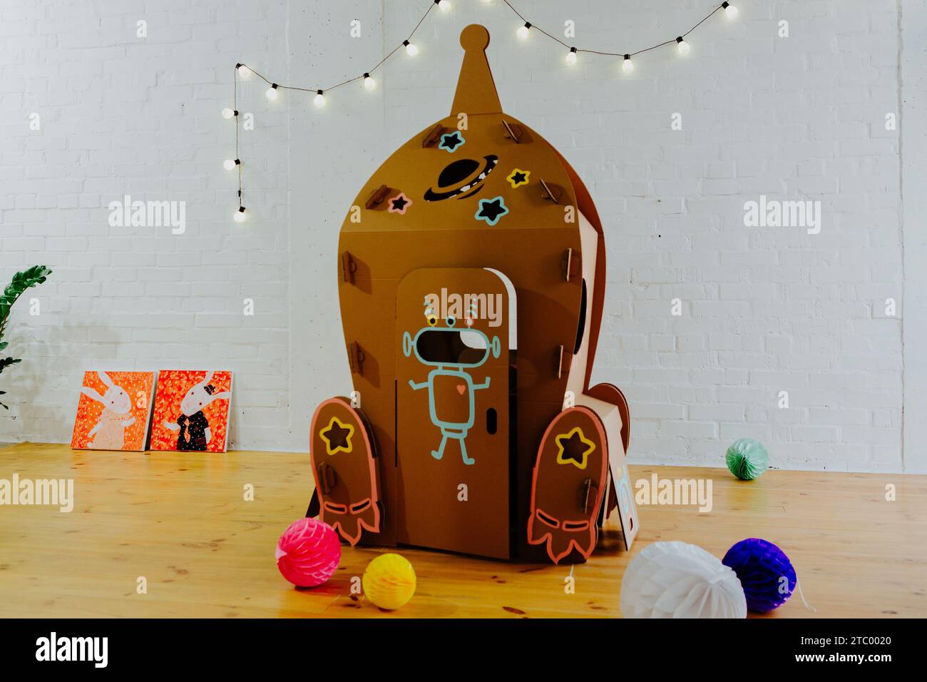 Rocket made of cardboard. Children art project. DIY concept. Cardboard ...