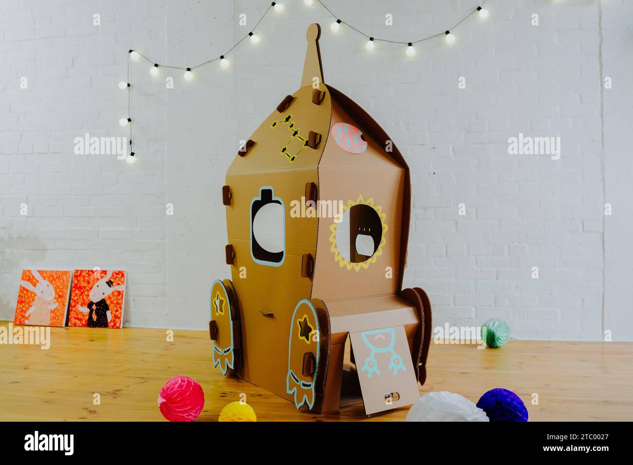 Rocket made of cardboard. Children art project. DIY concept. Cardboard ...