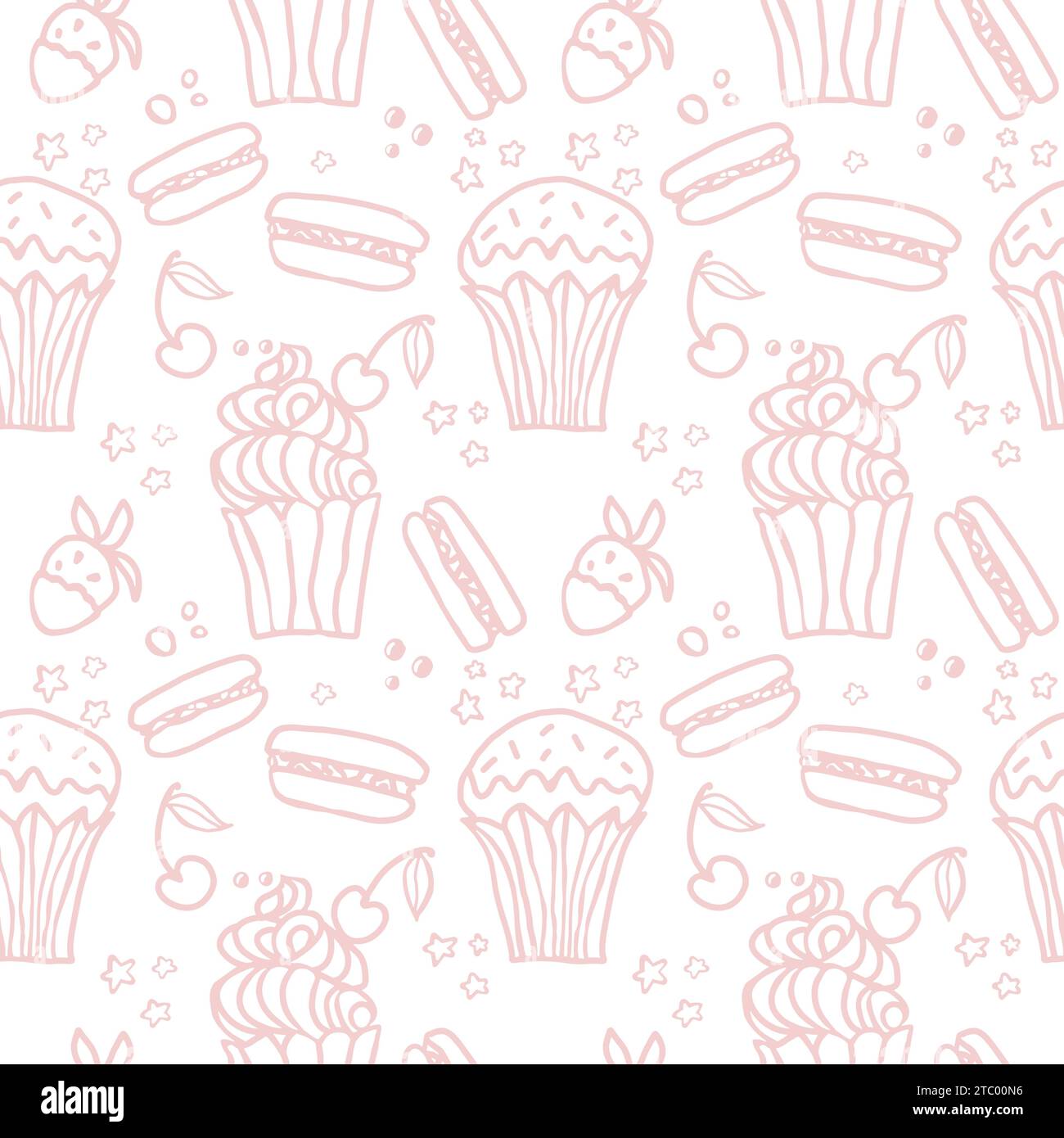 Sweet cake pastel seamless pattern with desserts. Macaroon, muffin ...