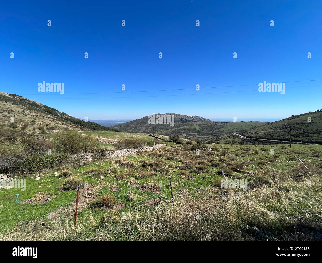 A scenic landscape of rolling hills, covered with lush shrubs and green ...