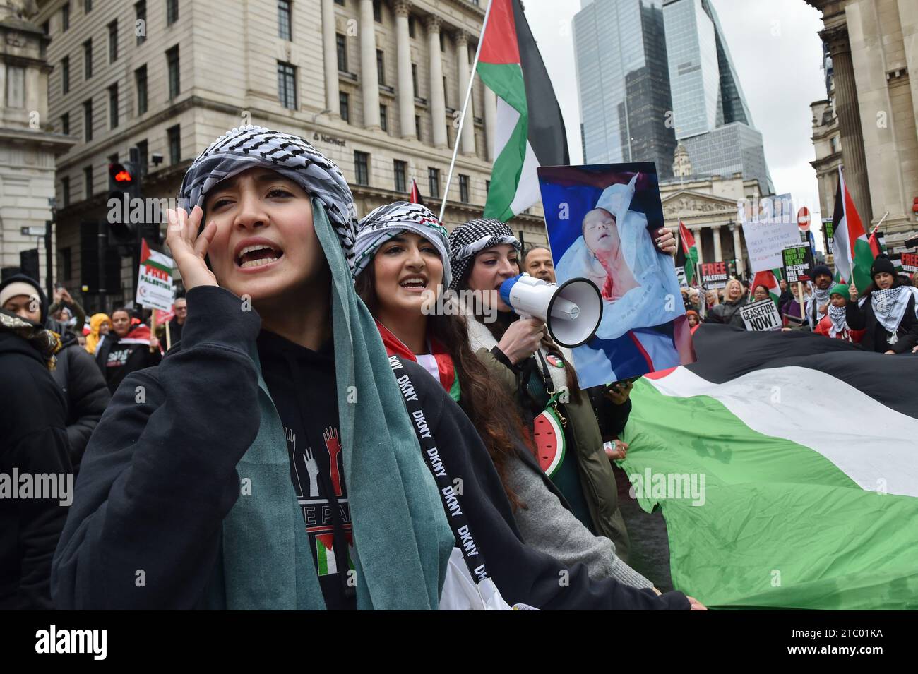 A woman shouts pro-Palestine slogans while participating in a ...
