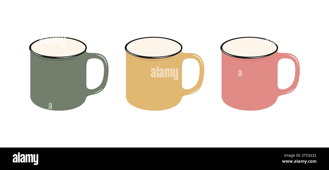 Collection of multicolored ceramic mugs isolated on white background ...