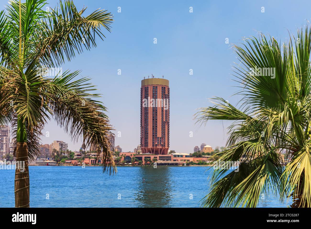 Modern buildings of Cairo on the bank of the Nile river, Egypt Stock ...