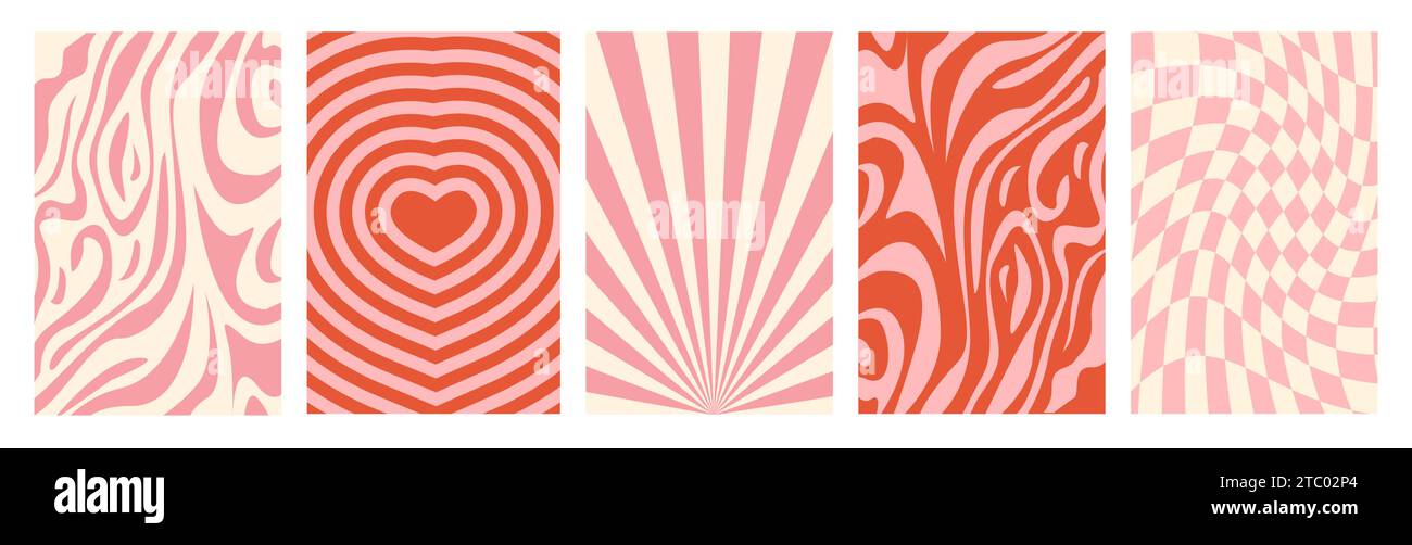 Groovy funky backgrounds in red and pink colors. Valentine day ...