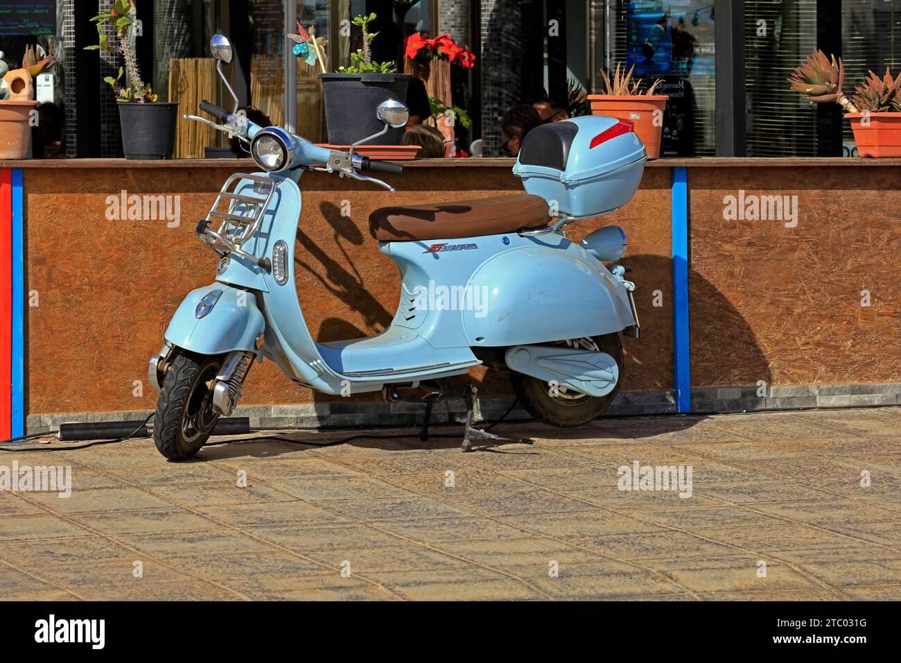 Baby blue motor scooter, El Cotillo, Fuerteventura, Canary Islands ...