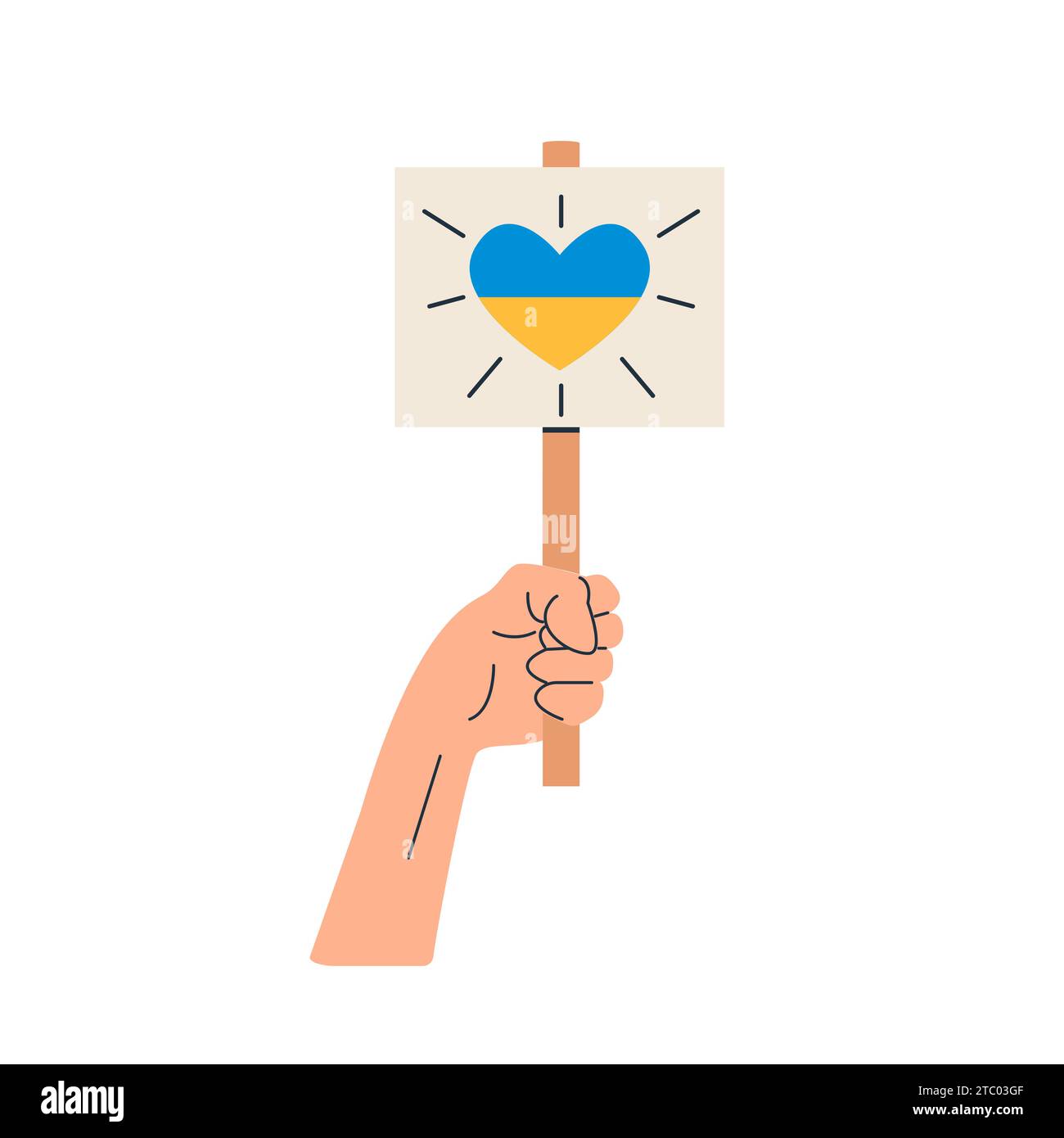 Hand holding placard or poster with Ukrainian national blue and yellow ...