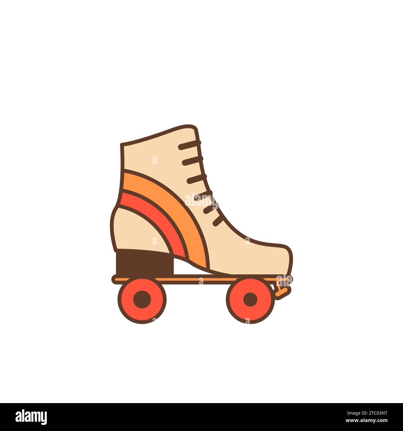 Retro roller skates outline color icon. Vintage rollerblades. Cartoon ...
