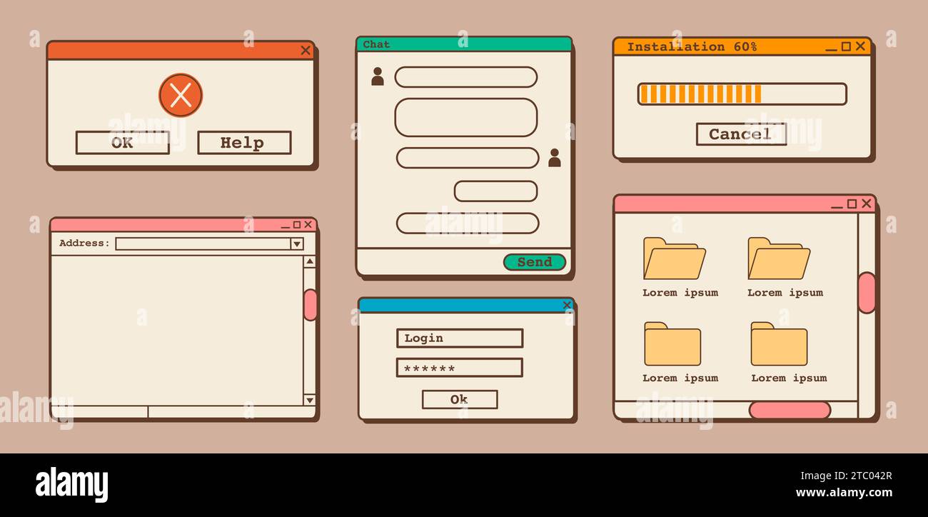 Vector set of 90s old computer user interface elements. Nostalgic retro ... Vector set of 90s old computer user interface elements. Nostalgic retro ...