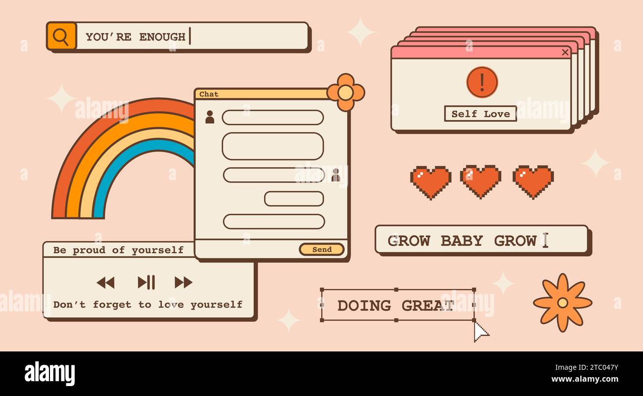 Affirmation nostalgic poster with 90s old computer user interface ...