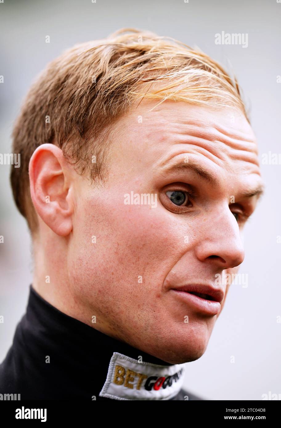 Jockey Tom Cannon is interviewed after winning the Betfair Supports ...
