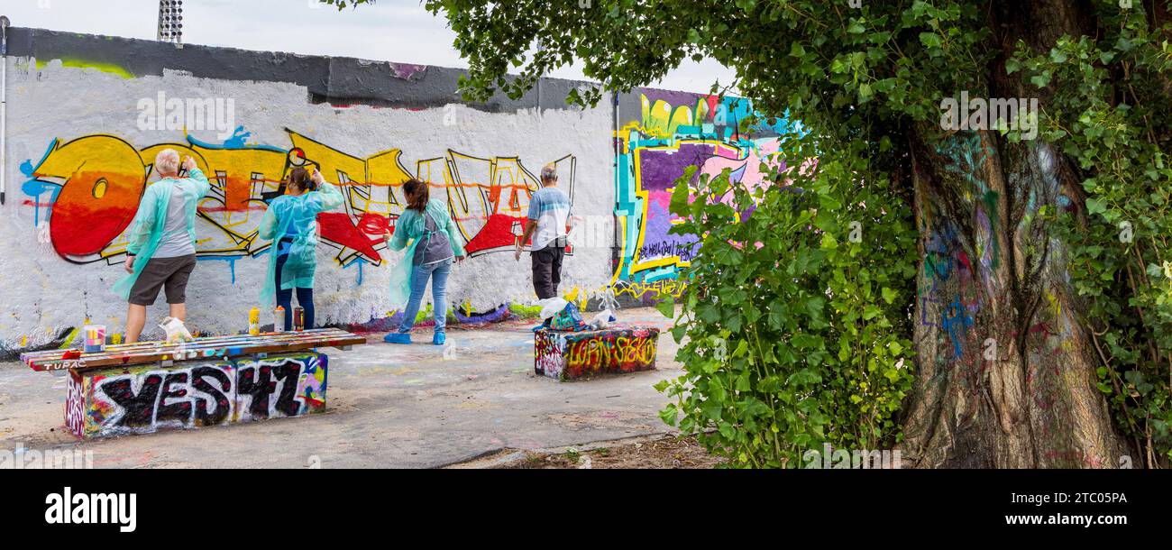 Berlin, Germany - July 23, 2023: Graffiti artist at Mauerpark in Berlin ...