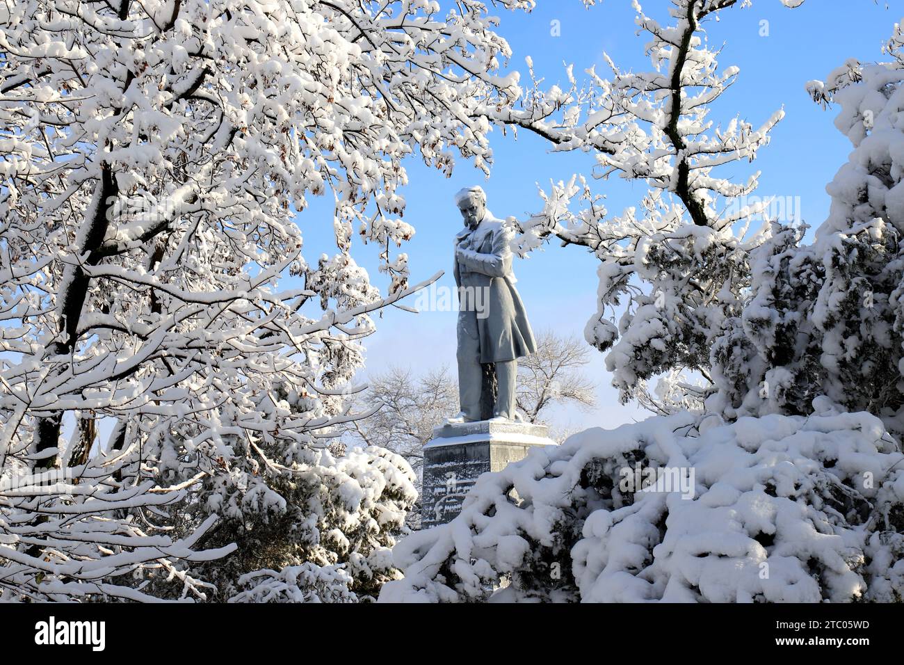 Winter in Ukraine. Monument to famous Ukrainian poet Shevchenko Taras ...