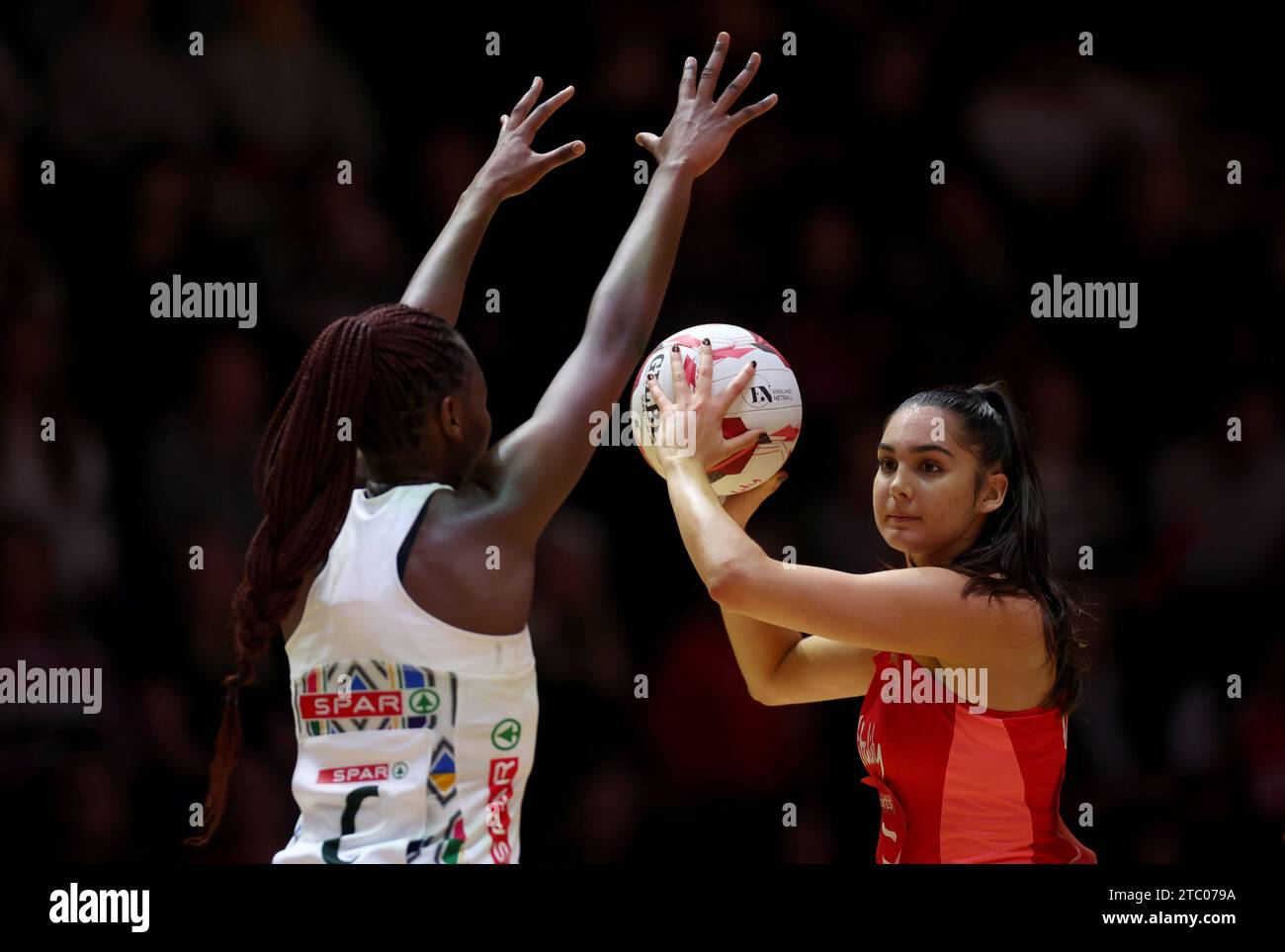 England's Ellie Rattu (right) in action against Bongiwe Msomi during ...