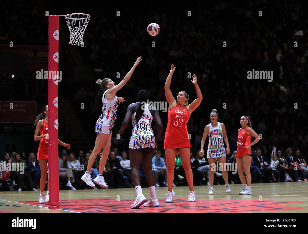 England's Eleanor Cardwell scores a goal during the Vitality Netball ...