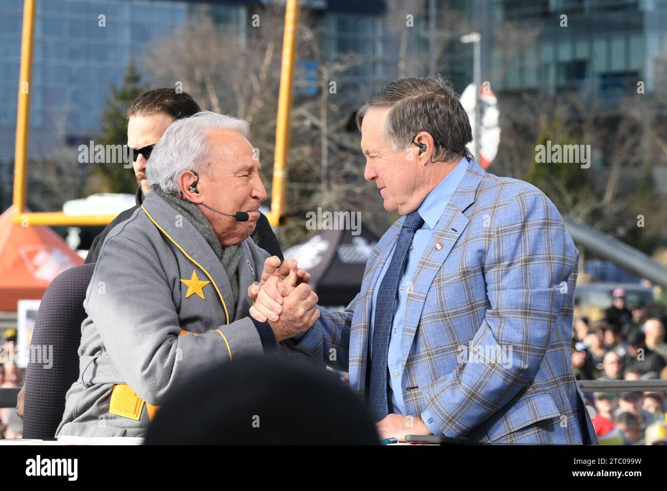 Foxborough, MA, USA. 9th Dec, 2023. Lee Corso (left) and New England ...