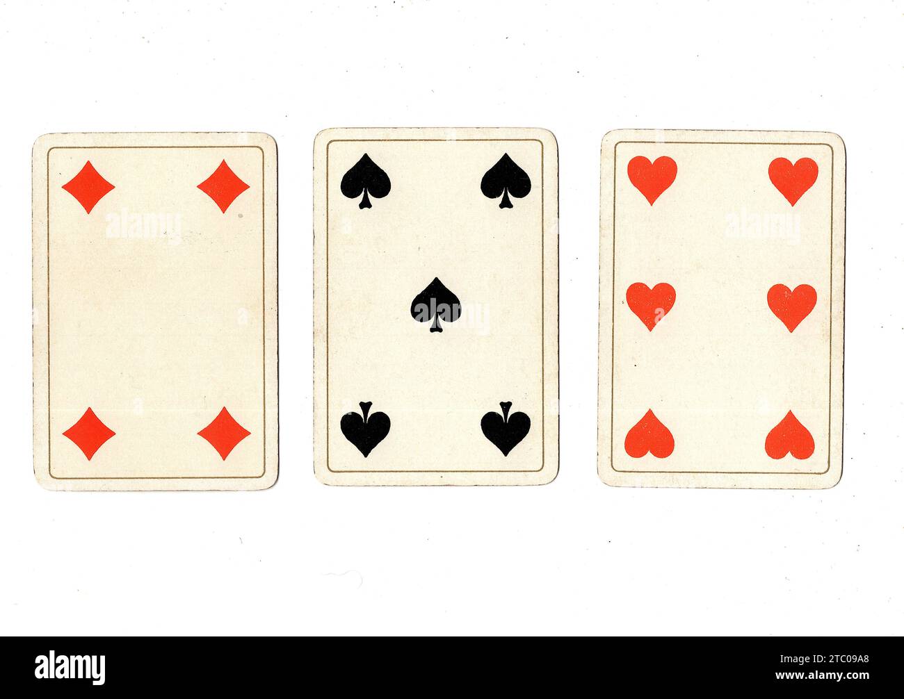 Vintage playing cards showing a run of four, five and six in mixed ...