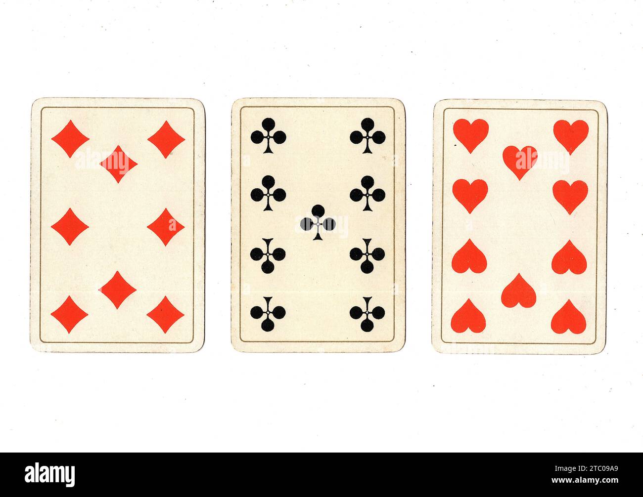 Vintage playing cards showing a run of eight, nine and ten in mixed ...