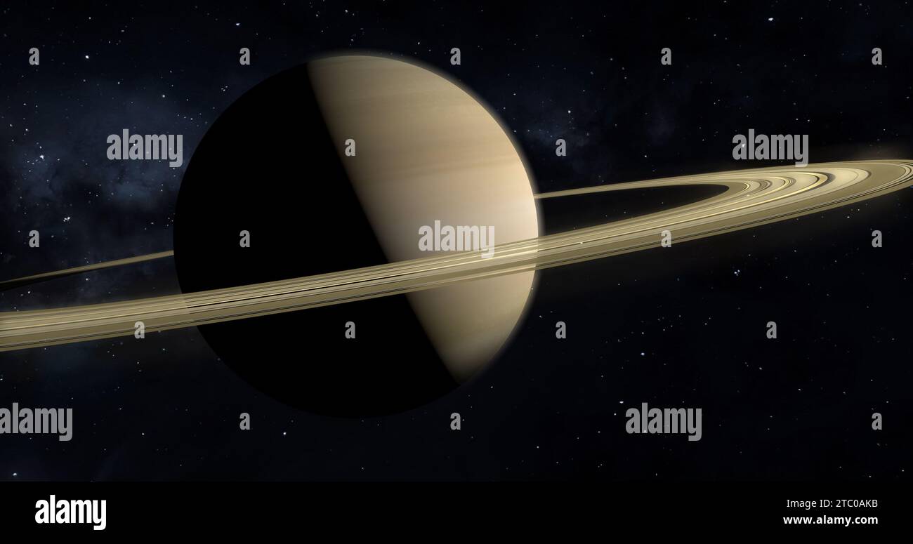 Saturn planet with rings in outer space among stars Stock Photo - Alamy