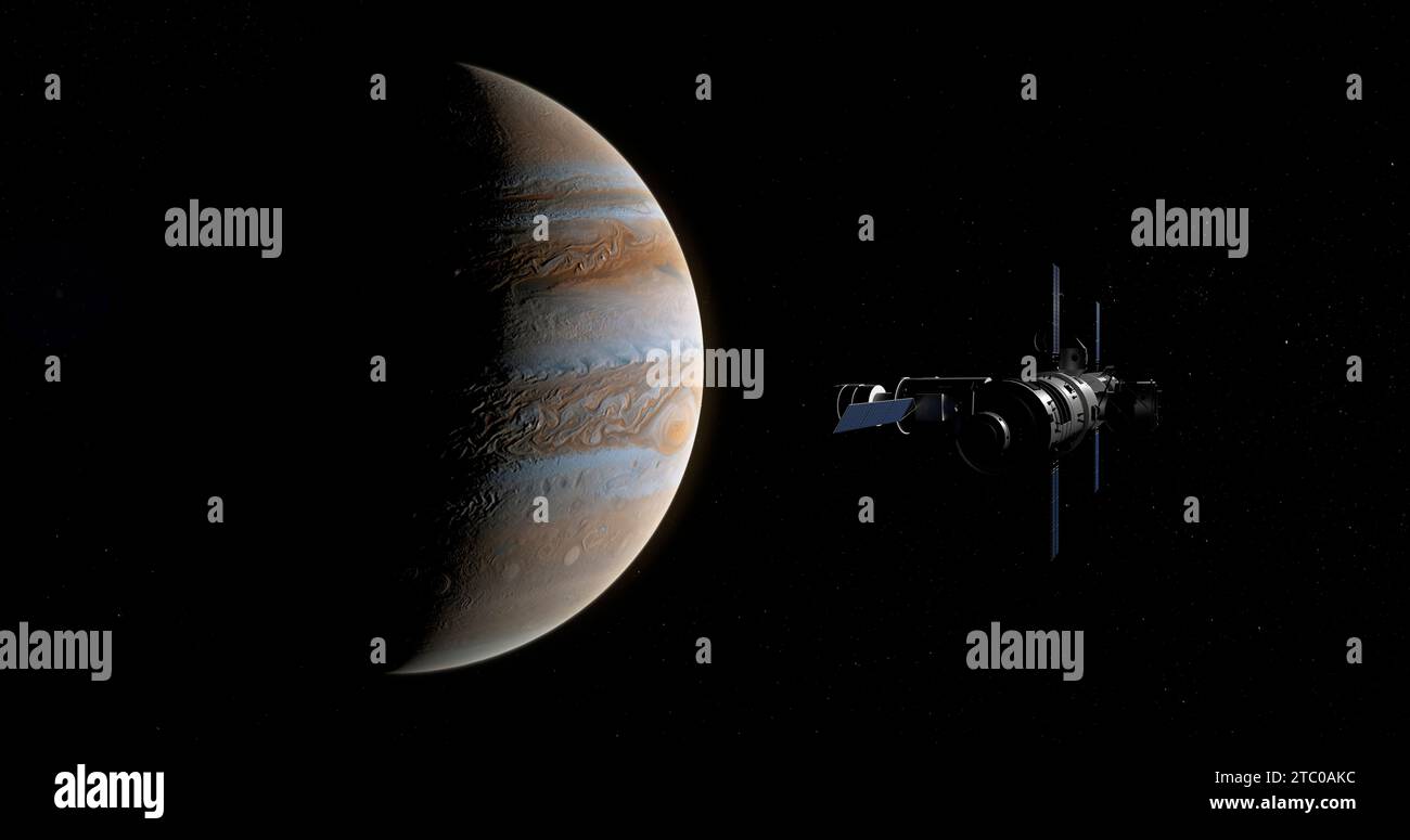 Space station in orbit of Jupiter Stock Photo - Alamy