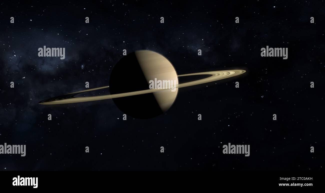 Saturn planet with rings in outer space among stars Stock Photo - Alamy