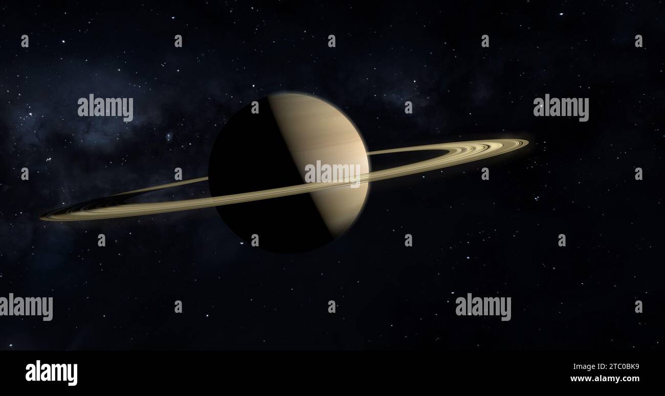 Saturn planet with rings in outer space among stars Stock Photo - Alamy