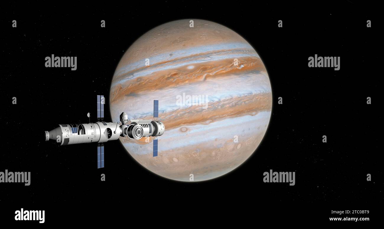 Space station in orbit of Jupiter Stock Photo - Alamy