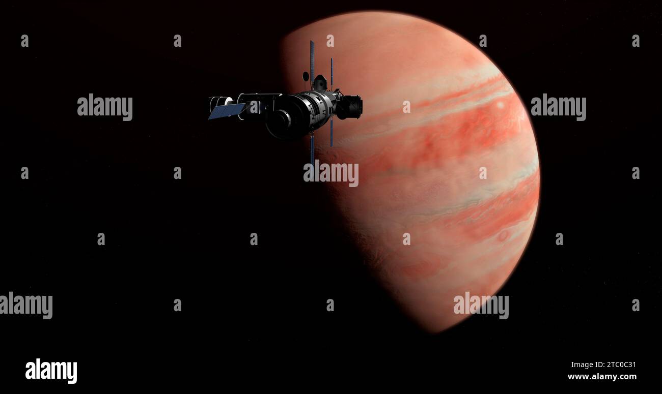 Spaceship arriving at exoplanet, space mission to the unknown planet ...