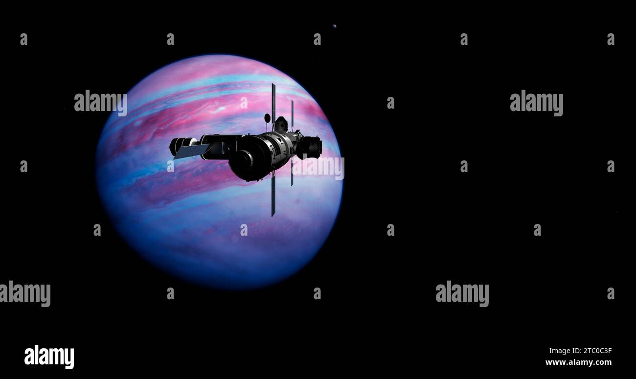 Spaceship arriving at exoplanet, space mission to the unknown planet ...