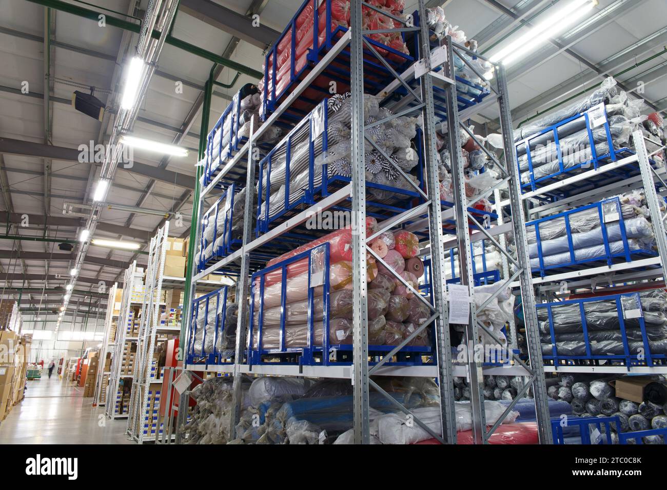 Overview of a large industrial modern warehouse storing products in ...