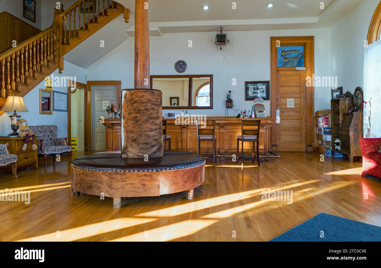 The lobby of the historic Shaniko Hotel in Shaniko, Oregon, USA Stock ...