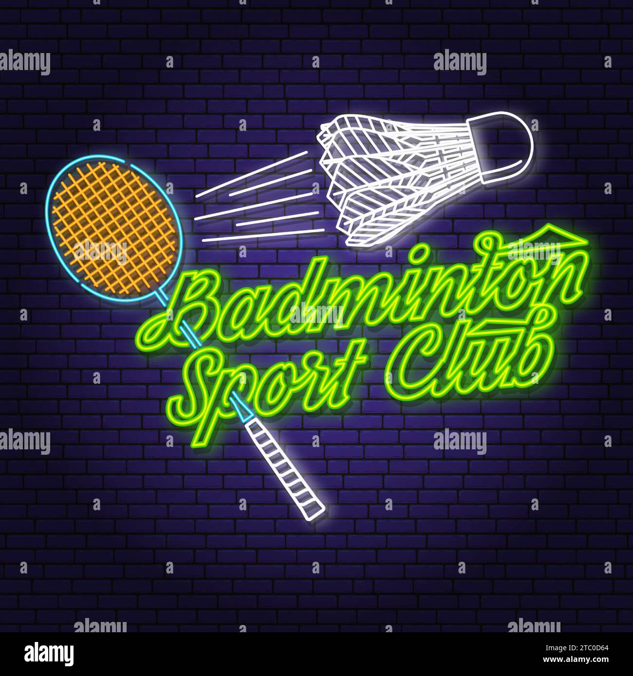 Badminton sport neon emblem, logo. Vector illustration. Vintage neon ...