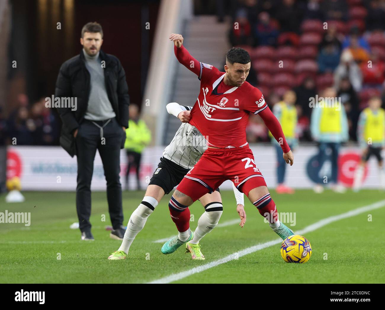 Sam Greenwood of Middlesbrough in action with Nathan Broadhead of ...
