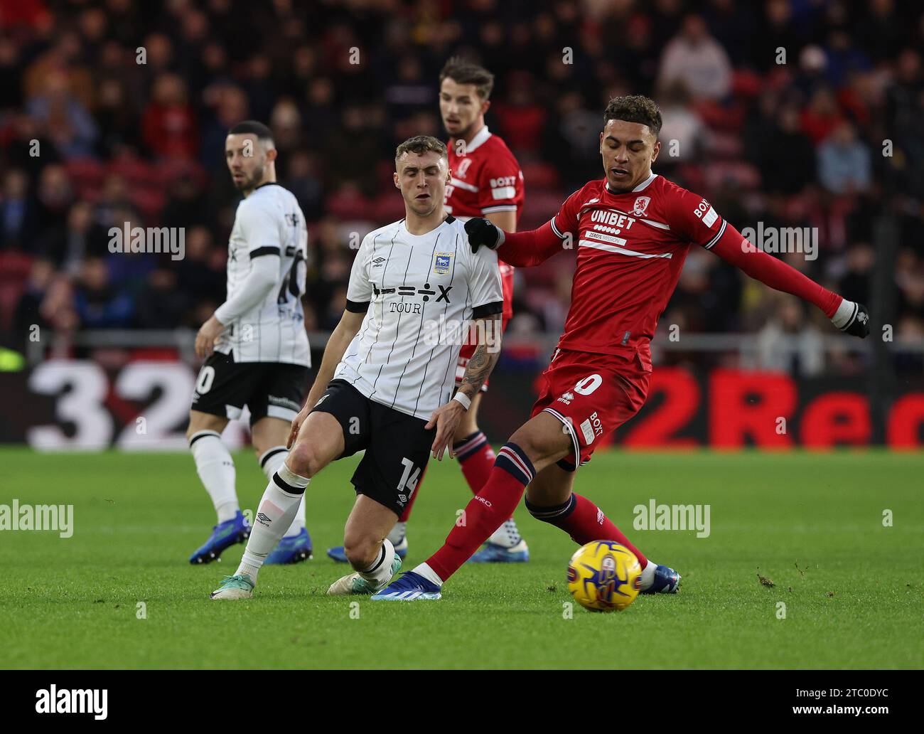 Morgan Rogers of Middlesbrough in action with Jack Taylor of Ipswich ...