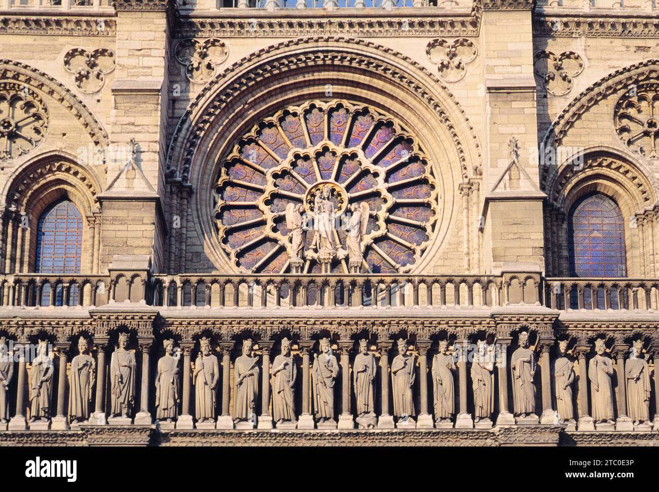 Notre Dame Cathedral in Paris France. Exterior of famous detail of West ...
