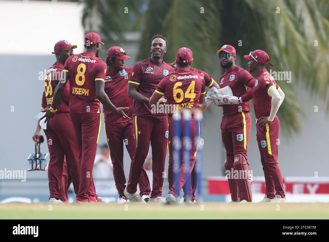 Bridgetown, UK. 9th Dec 2023. West Indies'Matthew Forde celebrates with ...