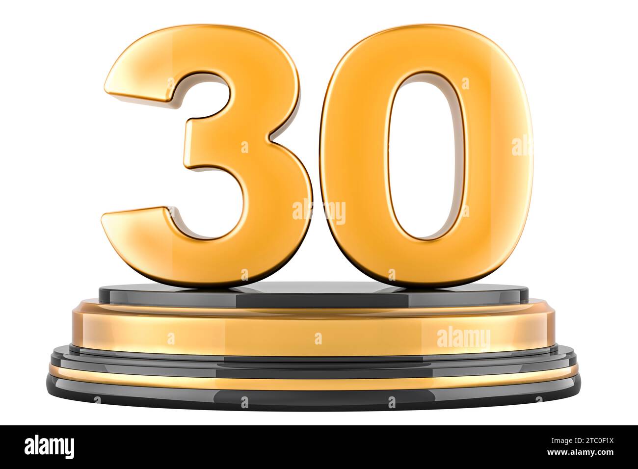 Golden 30 podium, award concept. 3D rendering isolated on white ...