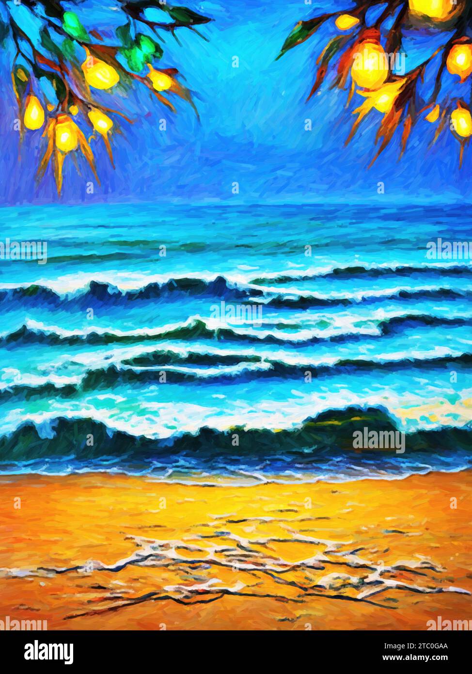 An amazing evening at the beach Painting (oil on canvas Stock Photo - Alamy