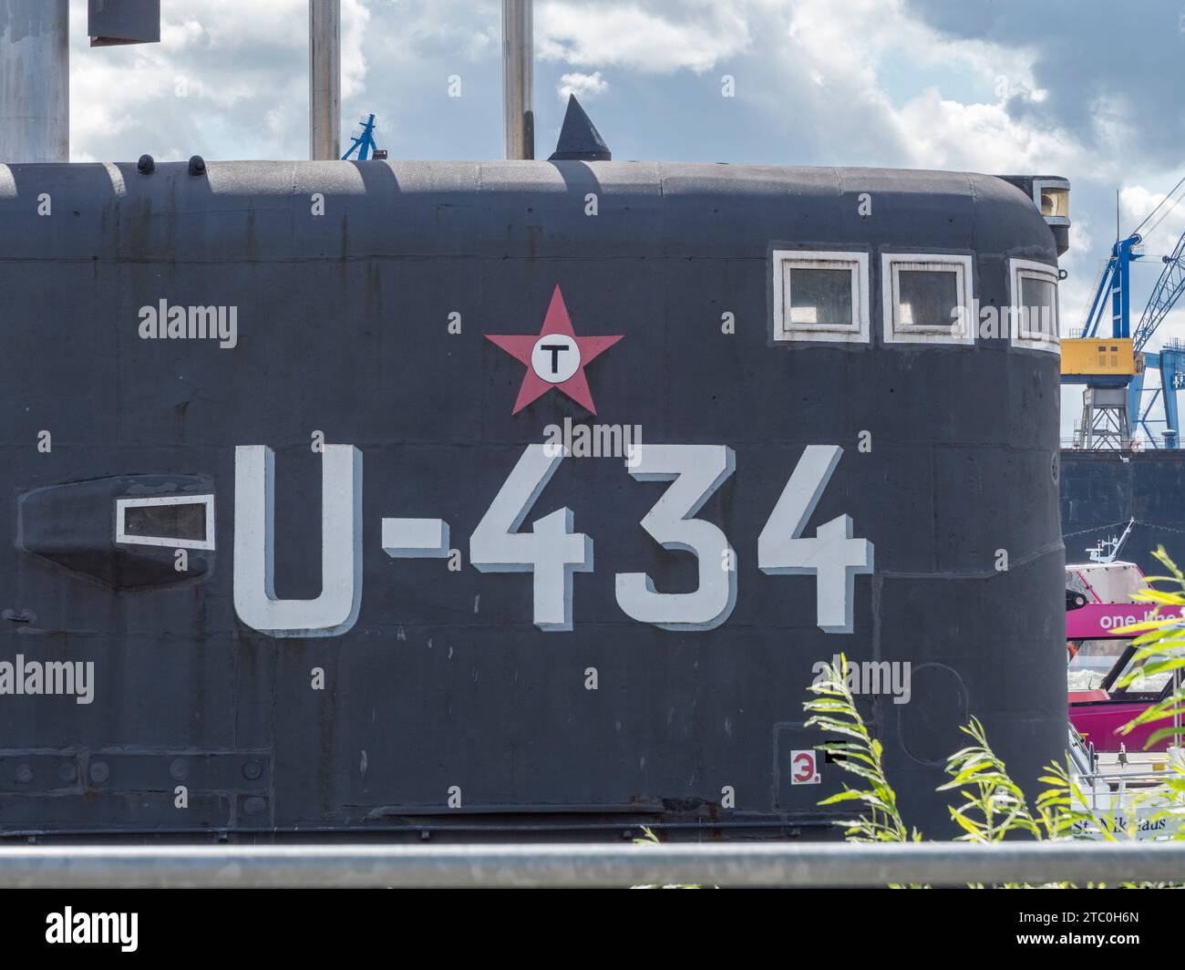 The U-434 submarine in the U-Boot Museum Hamburg on the Elbe River in ...