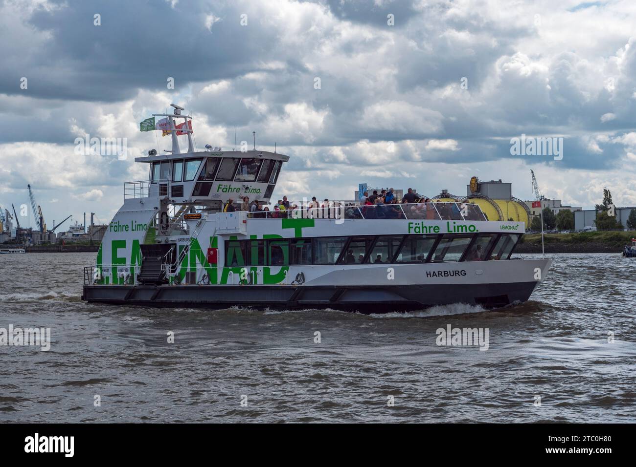 A Route 62 Hamburg passenger ferry on St. Pauli Piers, St. Pauli ...
