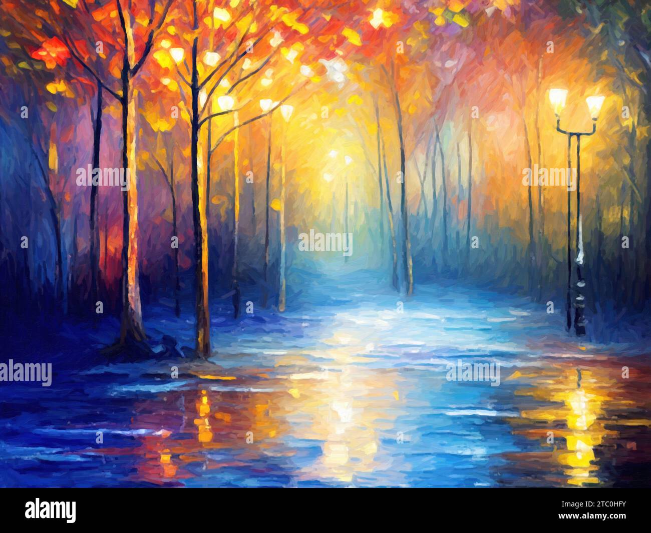 Where the trees tell stories in a language of light Painting (oil on ...