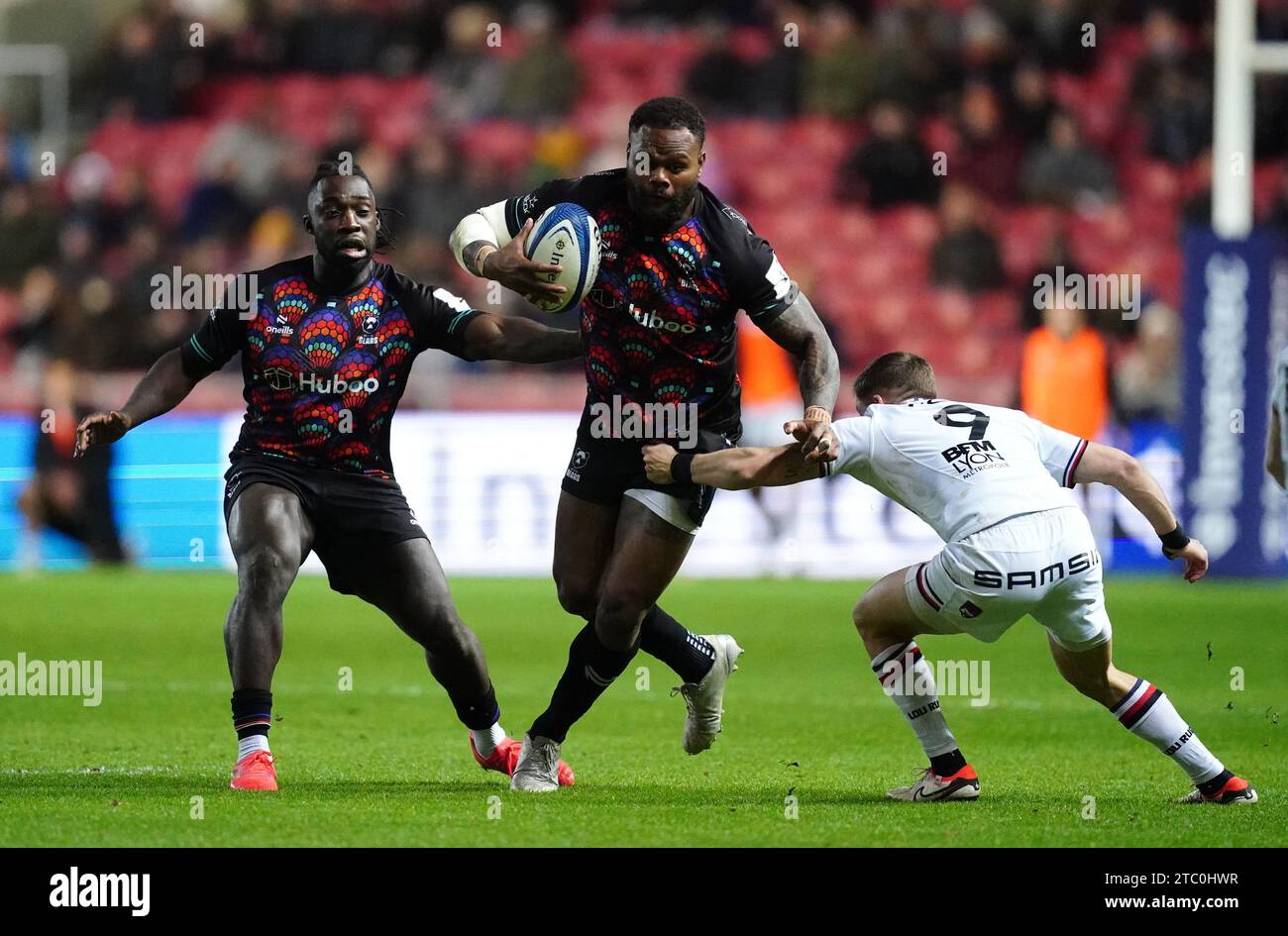 Bristol Bears' Virimi Vakatawa tackled by Lyon's Martin Page Relo ...