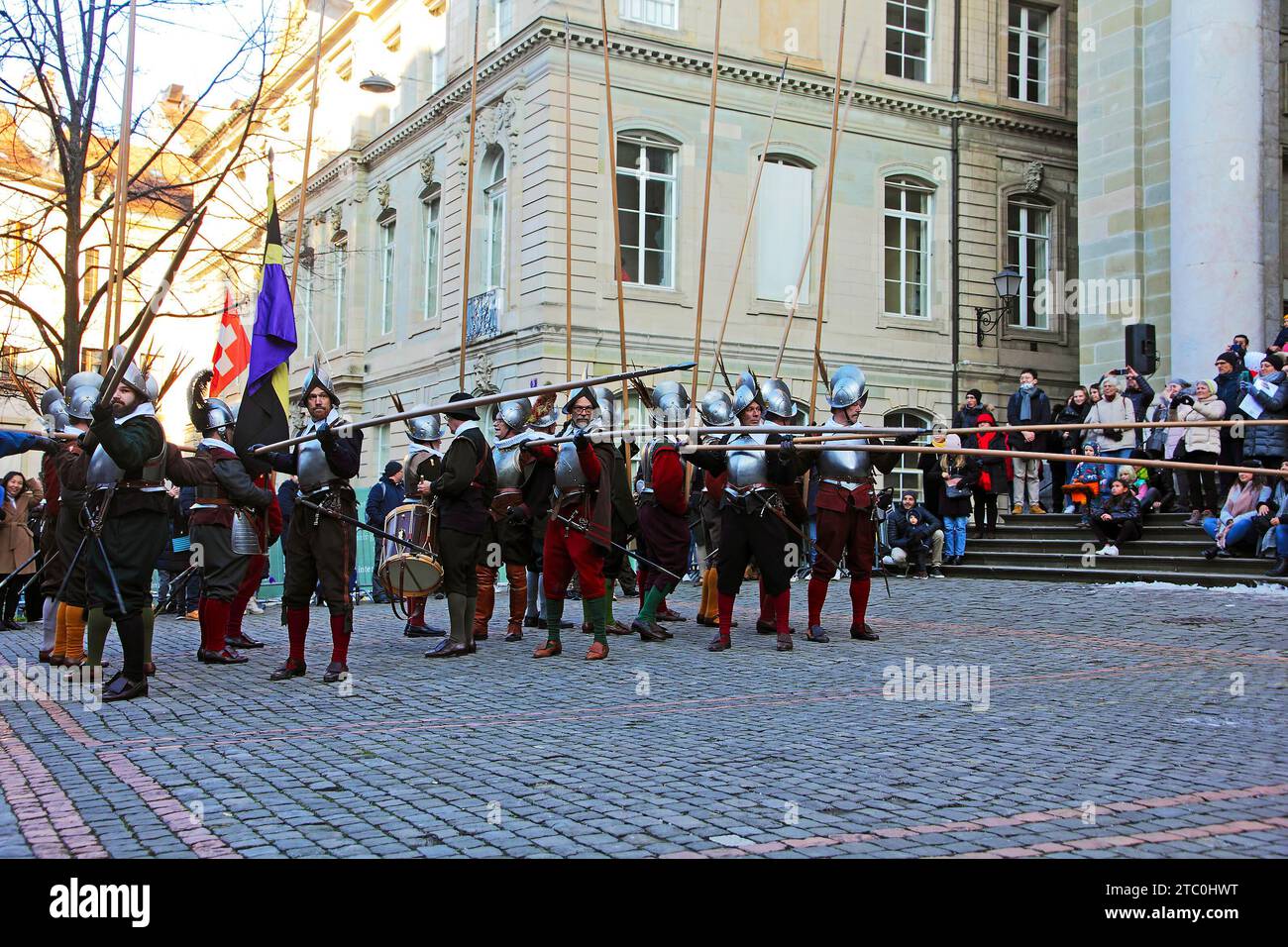 GENEVA; SWITZERLAND-DEC 11-12: Squad of foot soldiers in front of the ...