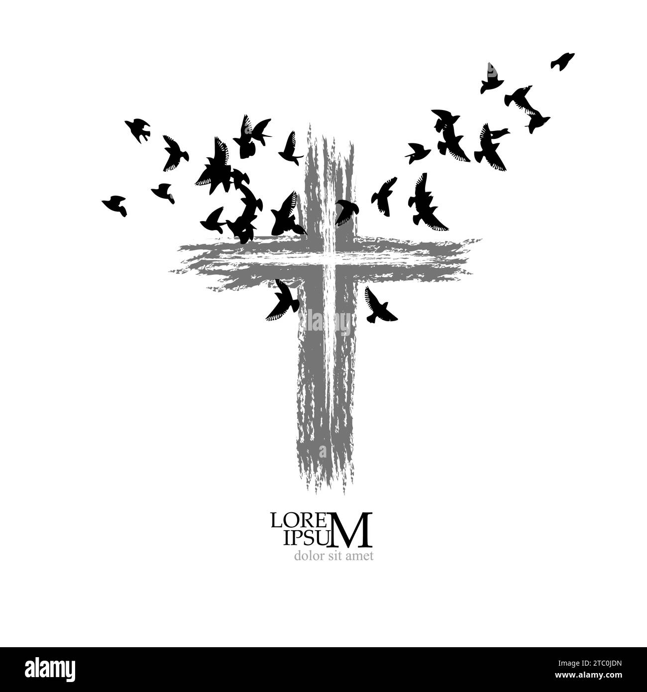 black cross religious with birds. Happy easter. hand drawing. Not AI ...